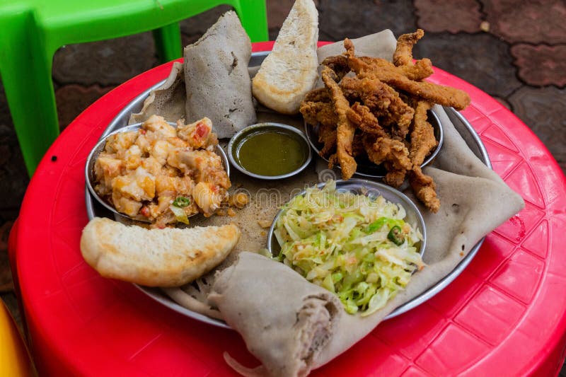 Food in Ethiopia - Injera Flat Bread with Fried Fi Stock Image - Image ...