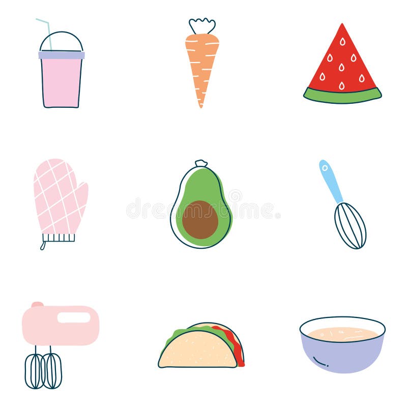 Food Flat Style Icon Set Vector Design Stock Vector - Illustration of ...