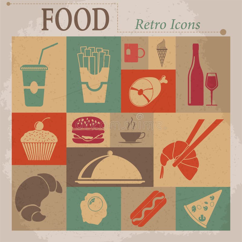 Food Flat Vector Retro Icons Stock Vector - Illustration of software ...