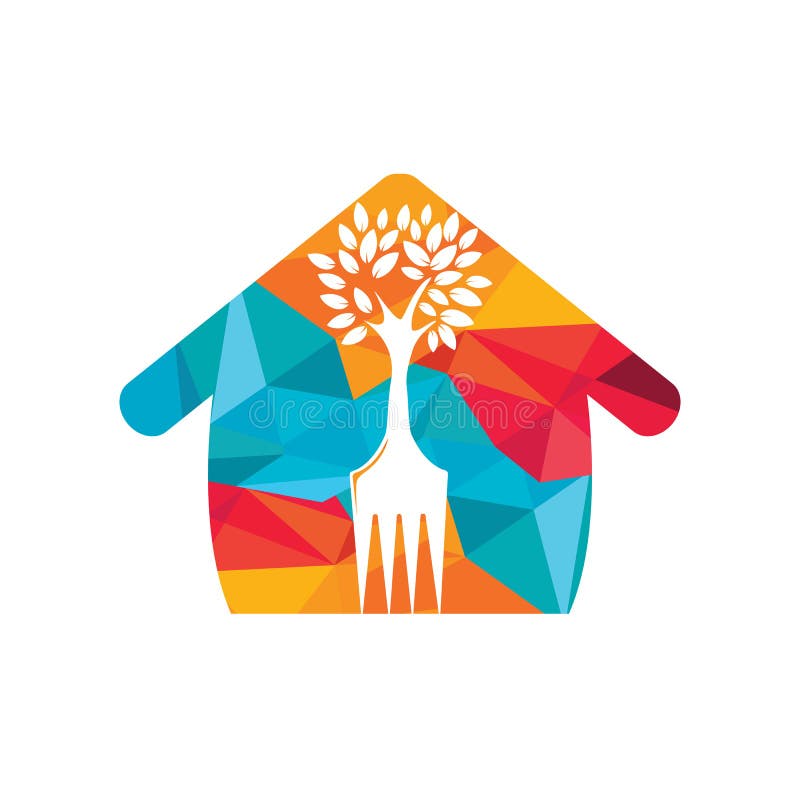 Fork Tree with Home Shape Vector Logo Design. Restaurant and Farming ...