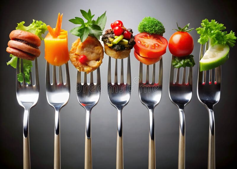 Food on forks stock illustration. Illustration of cocktail - 335962817