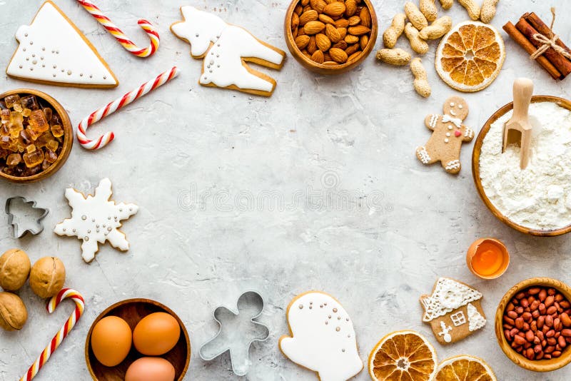 Food Frame of Christmas Gingerbread Cookies, Top View Stock Photo ...