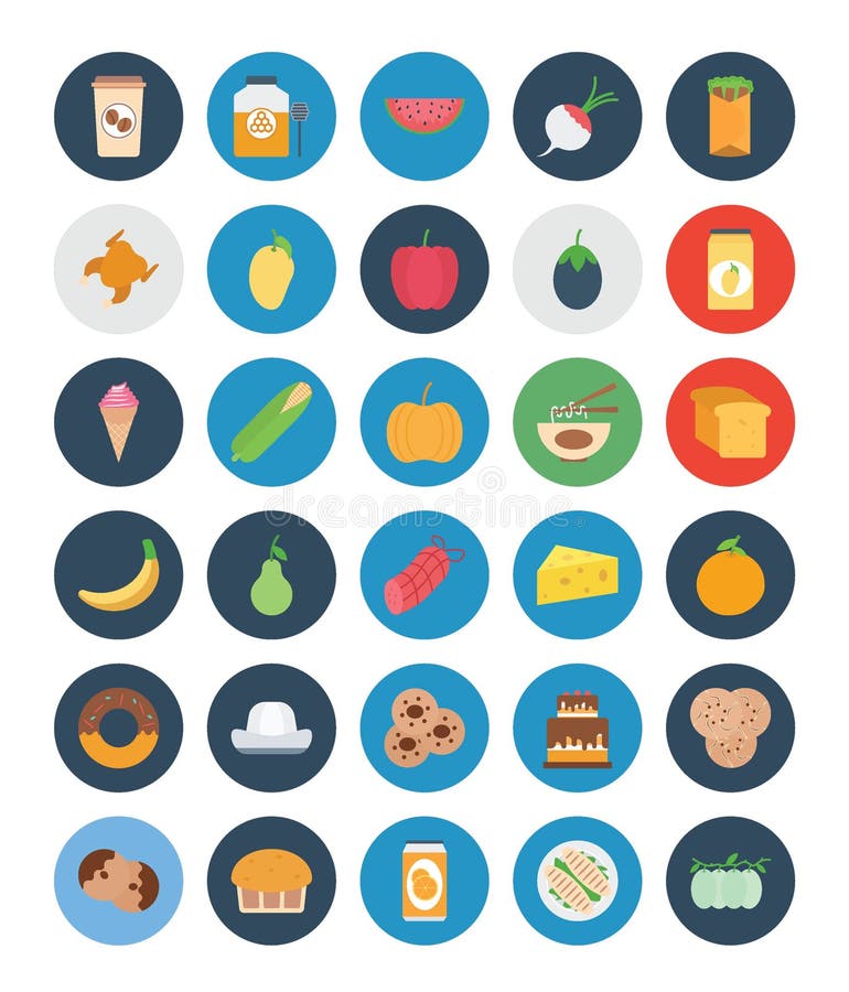 Food, Fruit and Vegetable Color Vector Icons Set that Can Easily ...