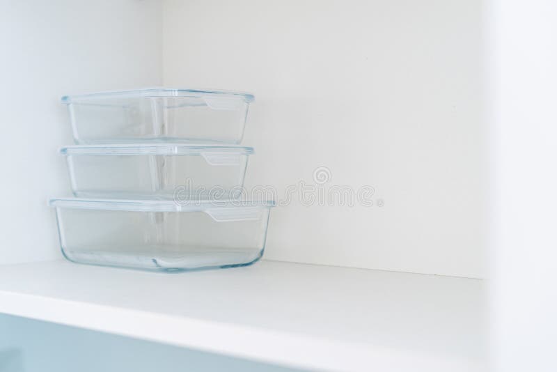 Food Glass Containers on White Shelf at Kitchen Stock Photo - Image of ...