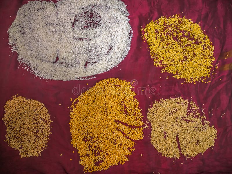Food Grains, Rice Grains on Maroon Background Stock Image - Image of ...