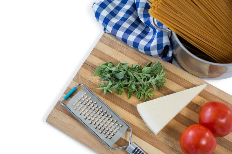 Food and Grater on Cutting Board Stock Photo - Image of napkin, herb ...