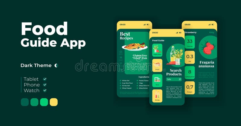Food Guide App Cartoon Smartphone Interface Vector Templates Set Stock ...