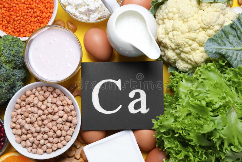 Food High in Calcium. Flat Lay Composition with Different Products on ...