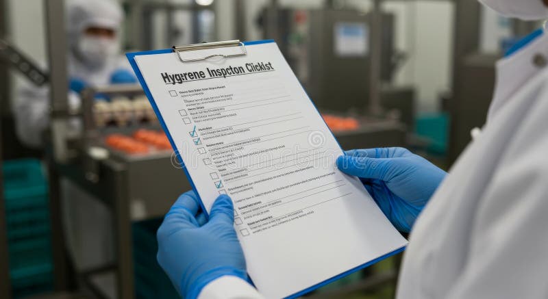 Food Hygiene Inspection Checklist Closeup of Gloved Hands Holding a ...