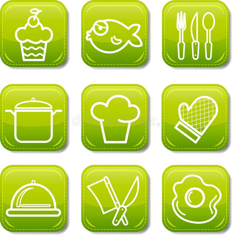 Food Icon Buttons Glossy Set Stock Vector - Illustration of fork ...