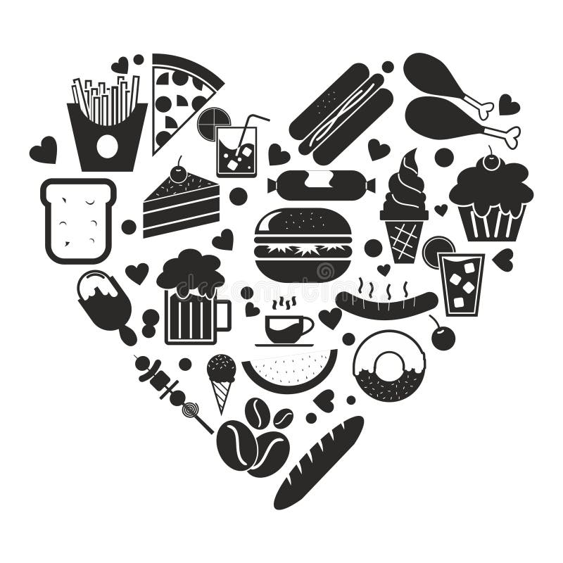 Food Icon in Heart Shape Vector Stock Vector - Illustration of chicken ...