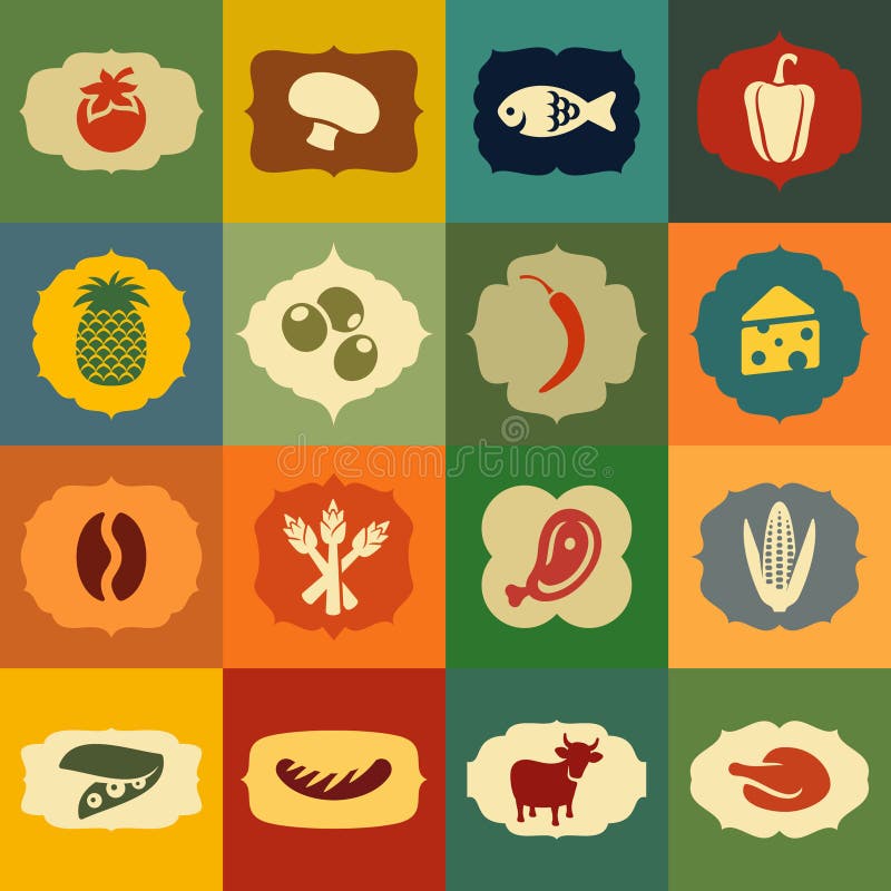 Food Icon Set Vintage. Vector Illustration Stock Vector - Illustration ...