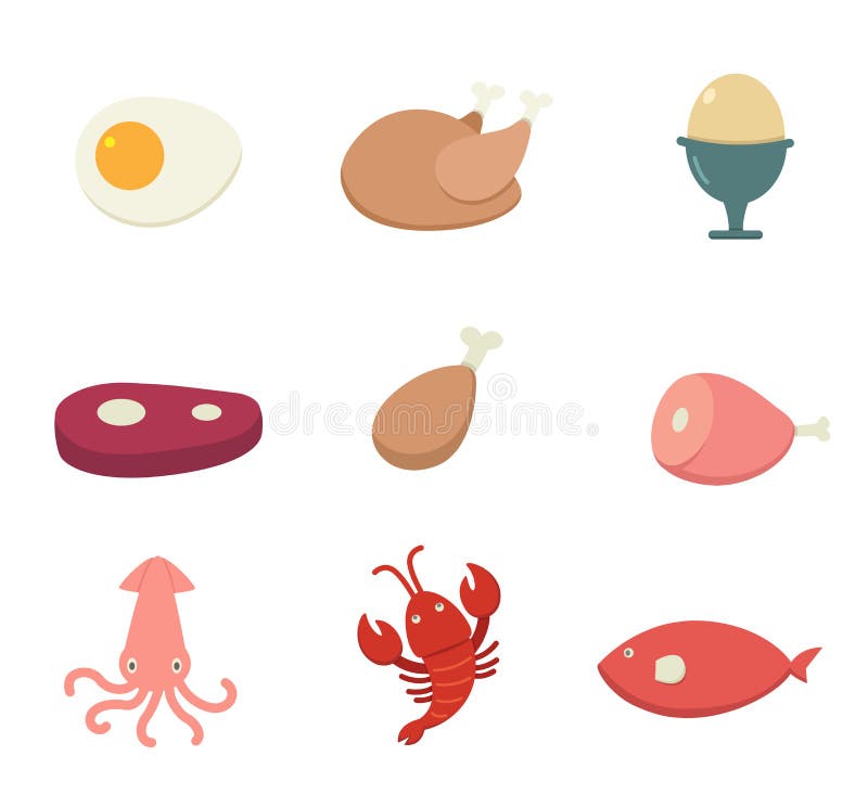 Set of Cartoon Food: Meat Cuts Assortment-beef, Pork, Lamb, Fish ...