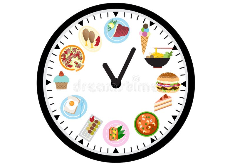 Food Icons on a Clock , Food Design Stock Illustration - Illustration ...
