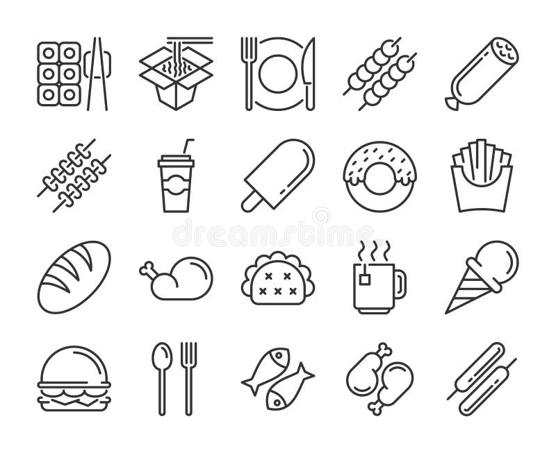 Food Icons. Food and Drink Line Icon Set. Vector Illustration. Editable ...