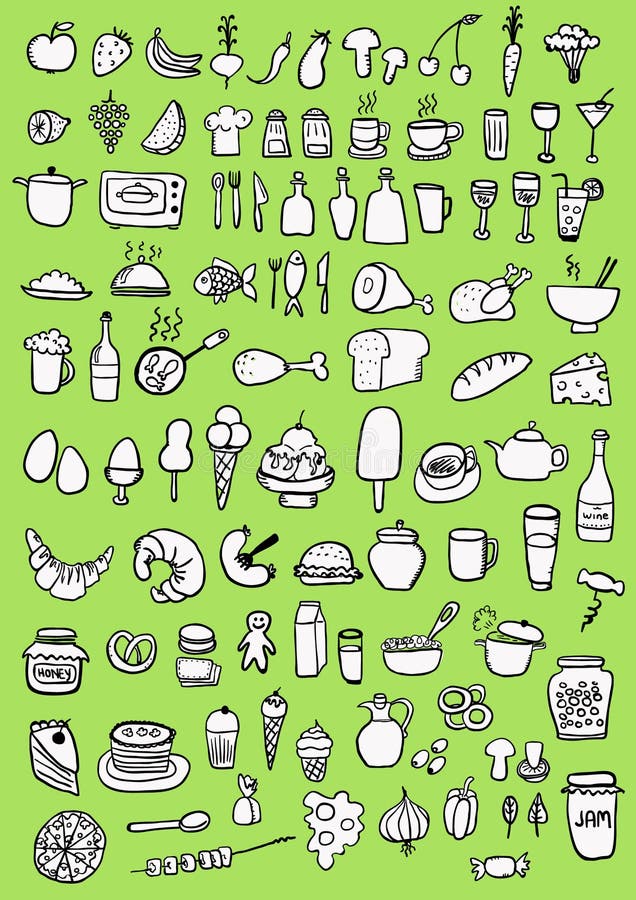 Hand Draw Food Icon Collection Stock Vector - Illustration of plate ...
