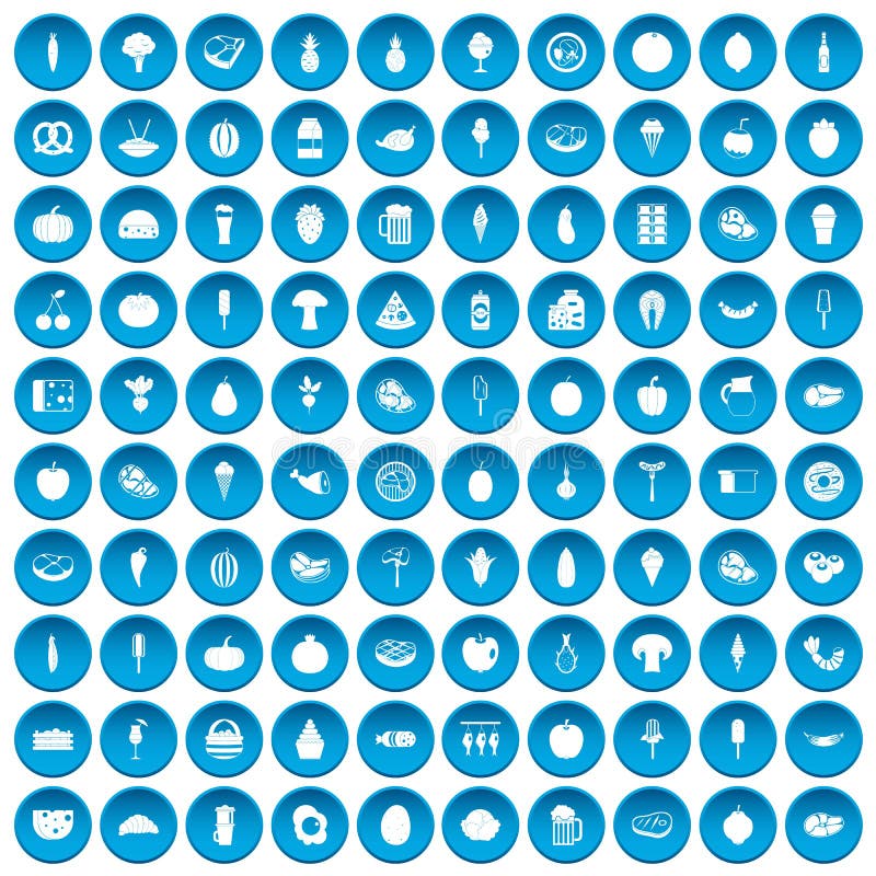 100 food icons set blue stock vector. Illustration of bagel - 96503338