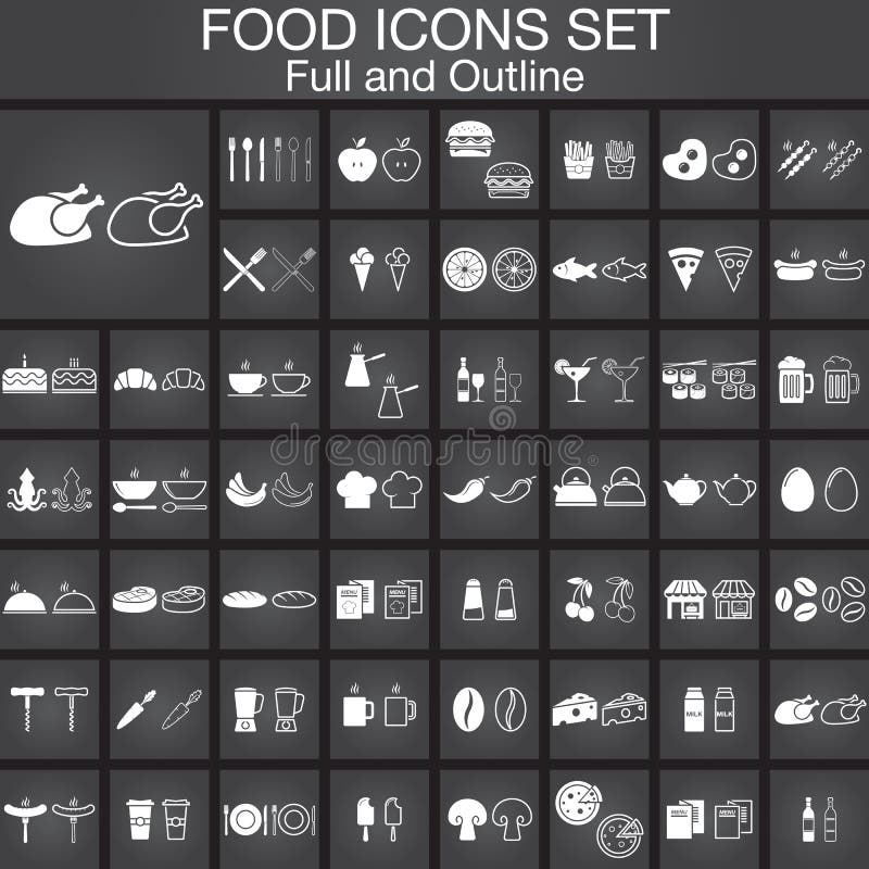 Food Icons Set. Full and Outline Versions Stock Vector - Illustration ...