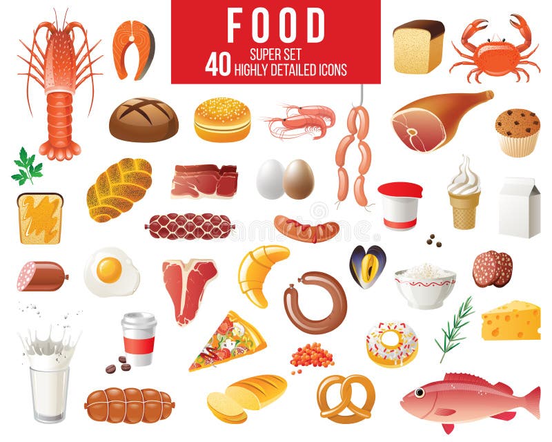Food icons set stock vector. Illustration of dish, fish - 79047767