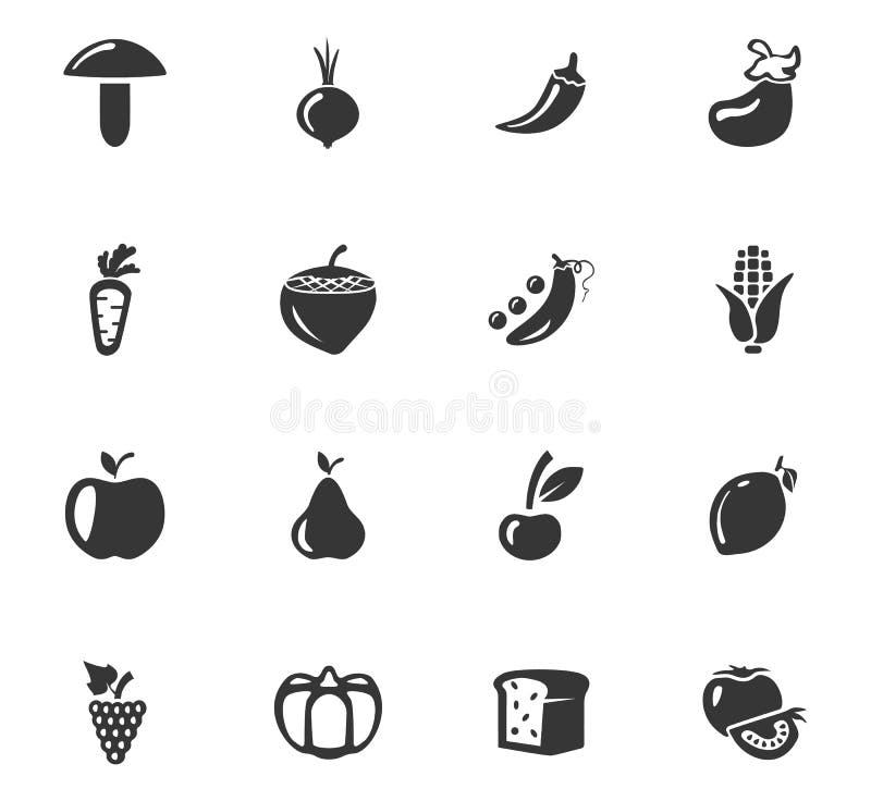 Food icons set stock vector. Illustration of eggplant - 88141250