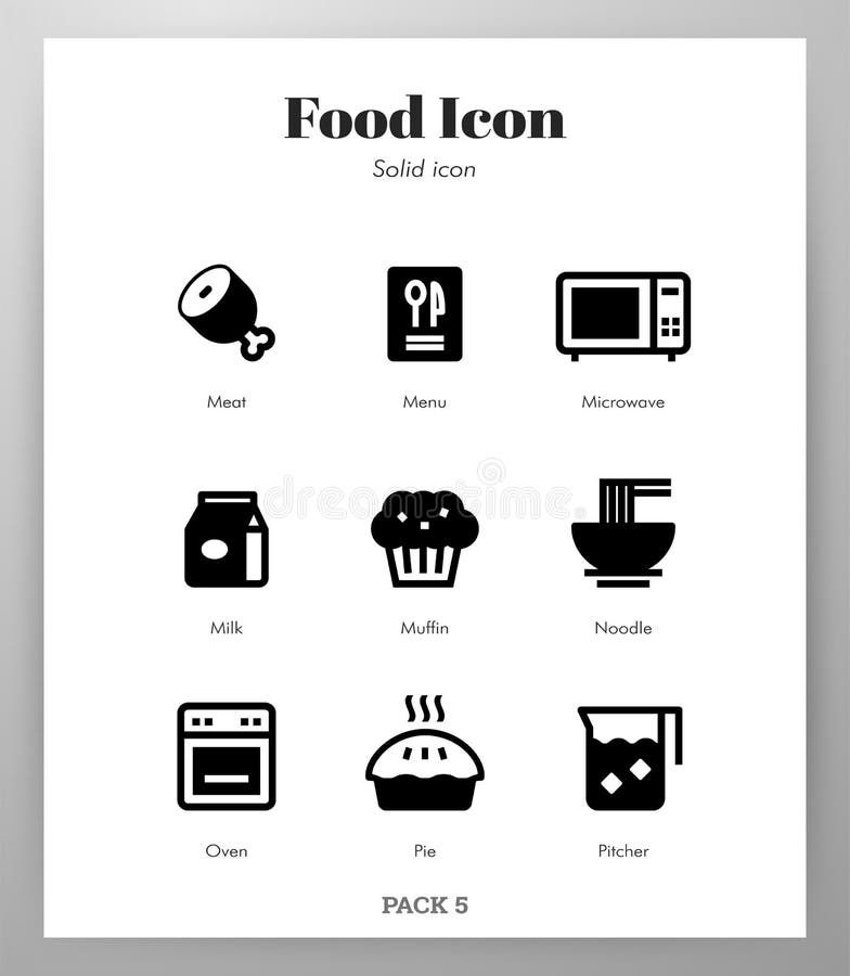 Food icons Solid pack stock vector. Illustration of cupcake - 155685449