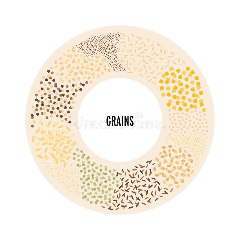 Food Illustration. Vector Flat Design of Different Grains Group of ...