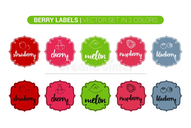 Berry Colorful Label Set of Strawberry, Cherry, Melon, Raspberry ...