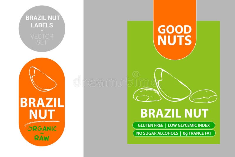 Brazil Nut Labels with Colorful Elements. Cartoon Drawn Nuts Stock ...