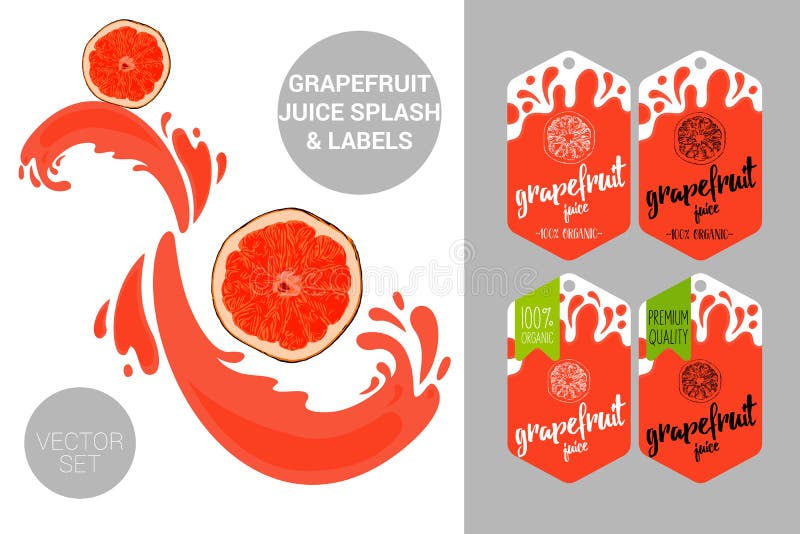 Grapefruit Juice Pack and Organic Fruit Labels Tags. Colorful Retro ...