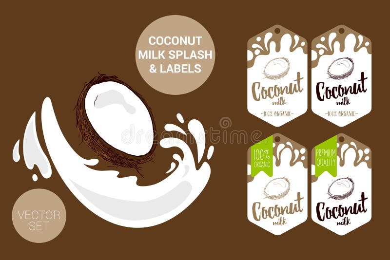 Coconut Eco Labels Vector Set in Green and Brown Colors. Stock Vector ...