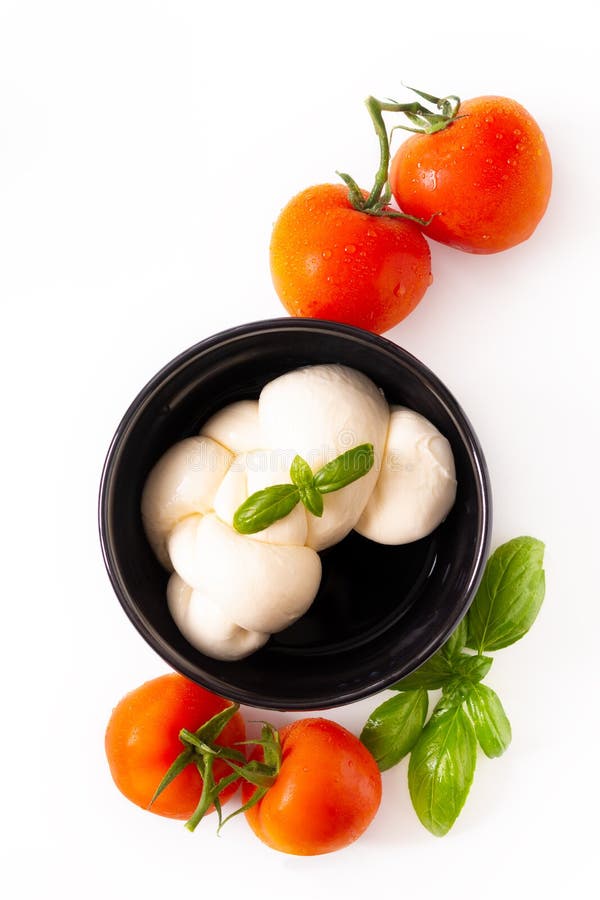 Food Ingredient Concept Organic Mozzarella Cheese in Black Ceramic Cup ...