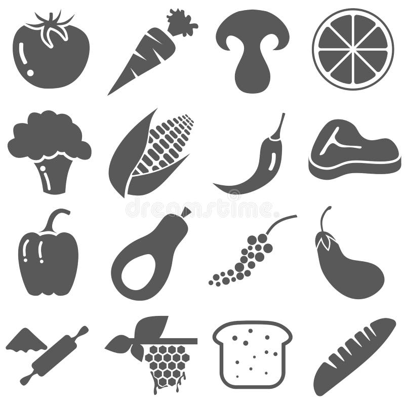 Food Ingredient Icon Set Vector Stock Vector - Illustration of broccoli ...
