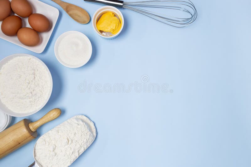 Food Ingredients on a Blue Background Stock Photo - Image of meal ...