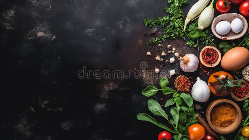 Food Ingredients for Cooking Flat Lay Copy Space Stock Illustration ...