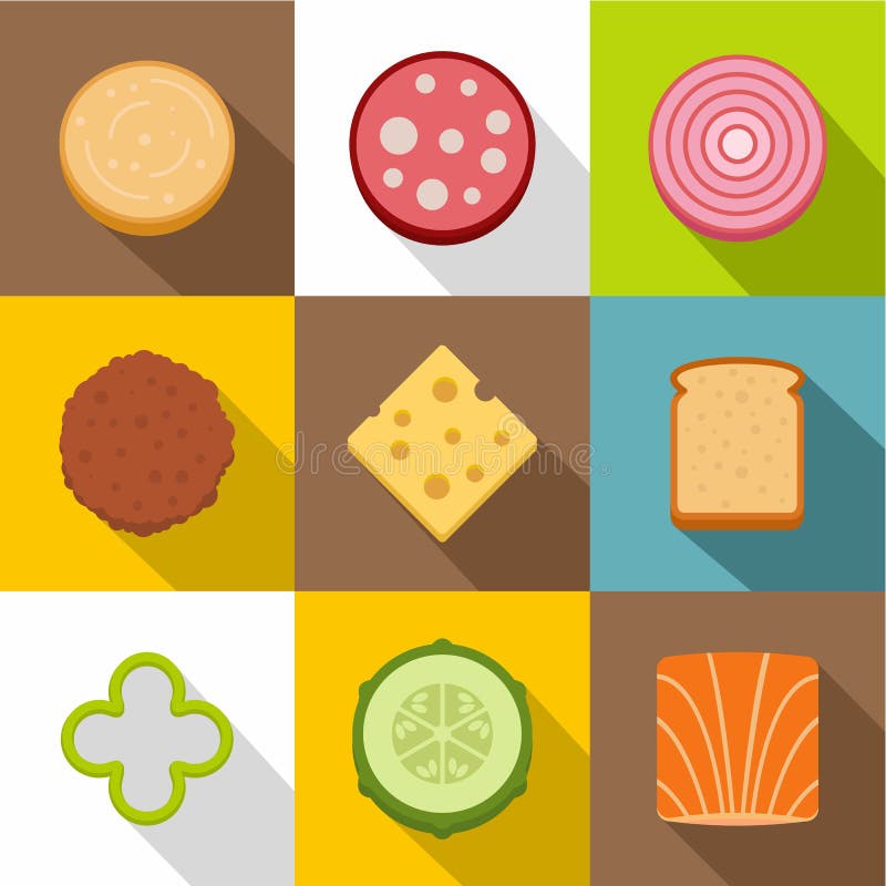 Food Ingredients Icons Set, Flat Style Stock Vector - Illustration of ...