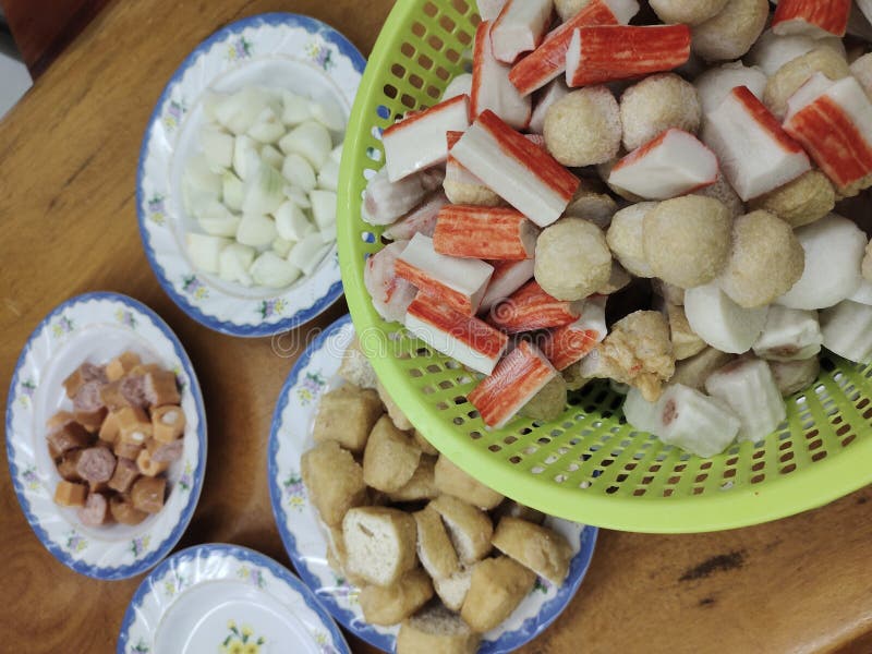 Food Ingredients Include Crabstick, Sausages Fishball Stock Photo ...
