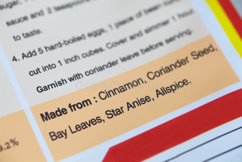 Food ingredients label stock image. Image of food, menu - 48742421