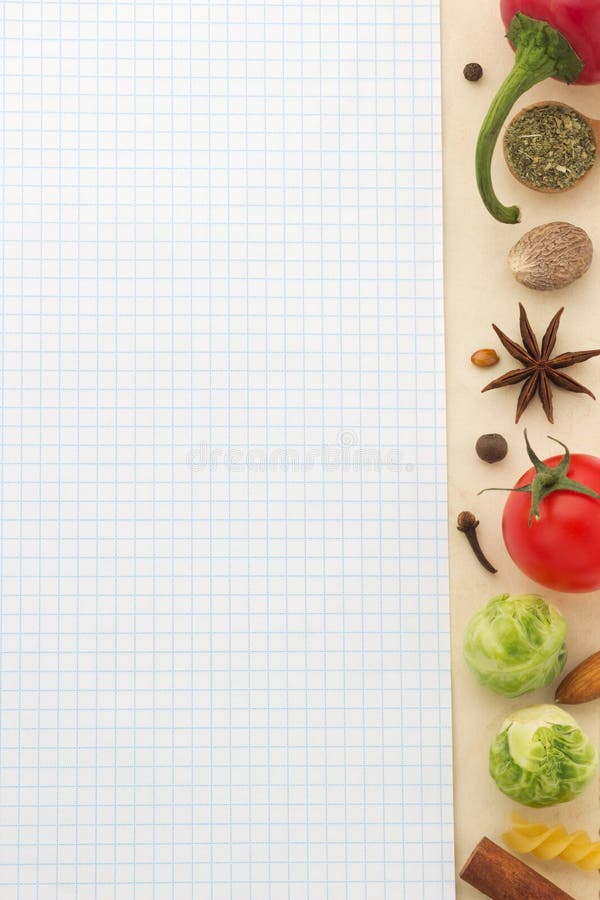 Food Ingredients and Recipe Book Stock Photo - Image of herbs, healthy ...