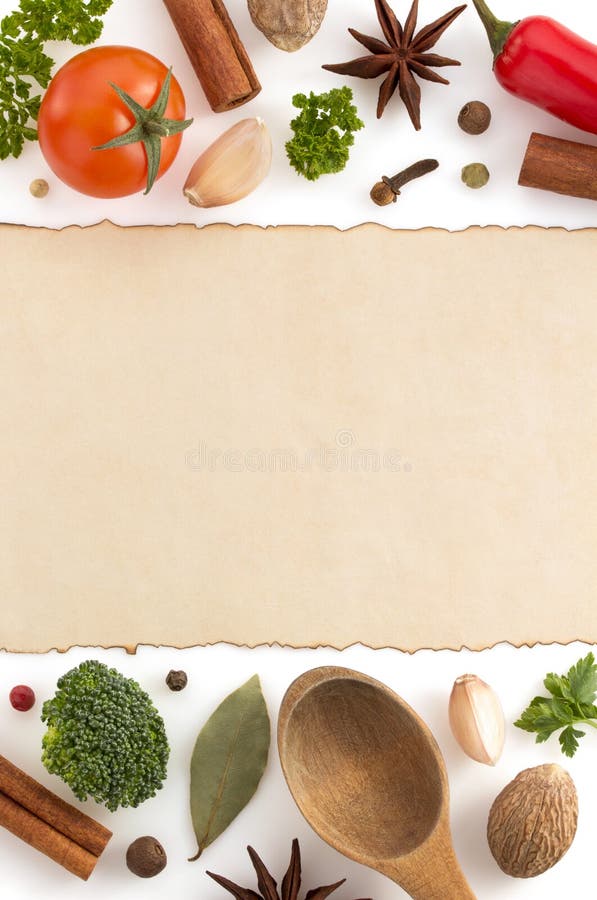 Food Ingredients and Spices on White Background Stock Image - Image of ...