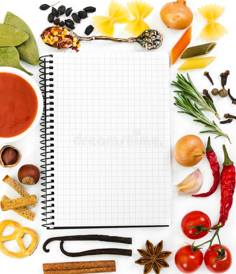 Food Ingredients and Recipe Book Stock Photo - Image of herbs, healthy ...