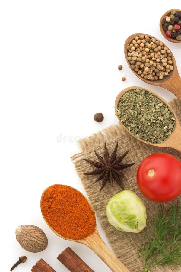 Food Ingredients and Spices on White Stock Image - Image of burlap ...