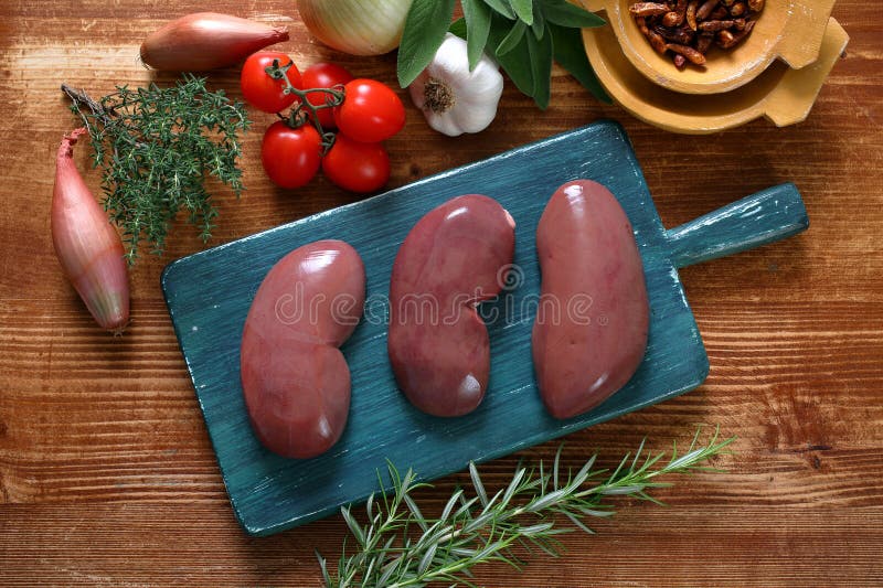 Food Internal Organs of Pig Cooked on Rustic Table Stock Photo - Image ...