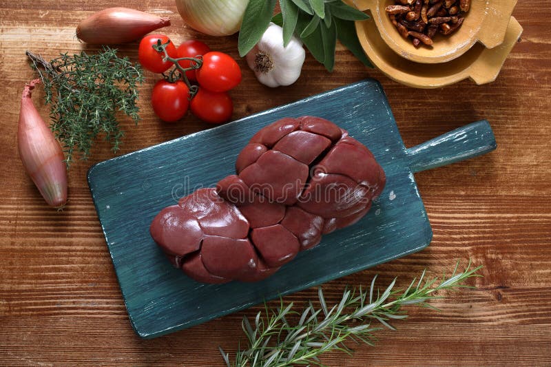 Food Internal Organs of Pig Cooked on Rustic Table Stock Image - Image ...