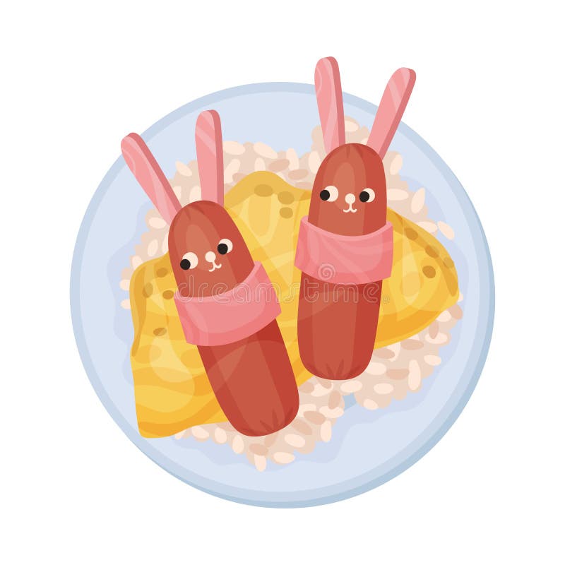 Food for Kids Arranged in Shape of Rabbit Top View Vector Illustration ...