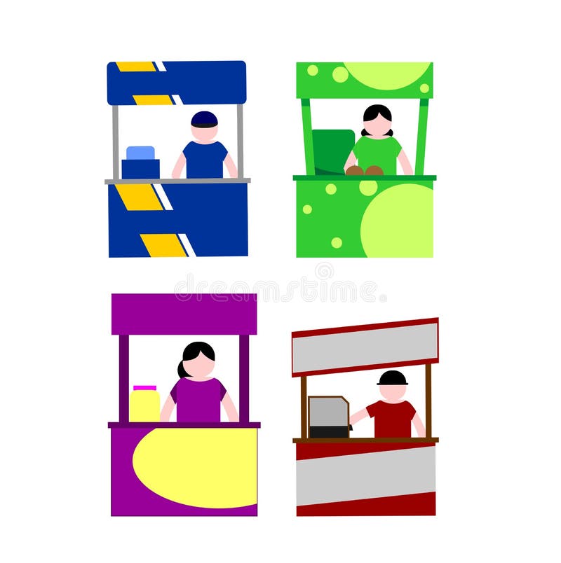 Colorful Food Cart Stall Mock Up Design. Kiosk Icon Set Stock Vector ...