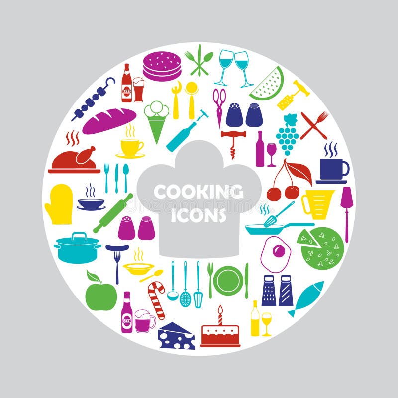 Food and Kitchen Icons Set. Colorful Vector Illustration. Stock Vector ...