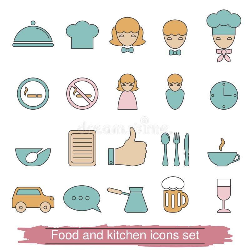 Food and Kitchen Line Icons. Stock Vector - Illustration of cooking ...