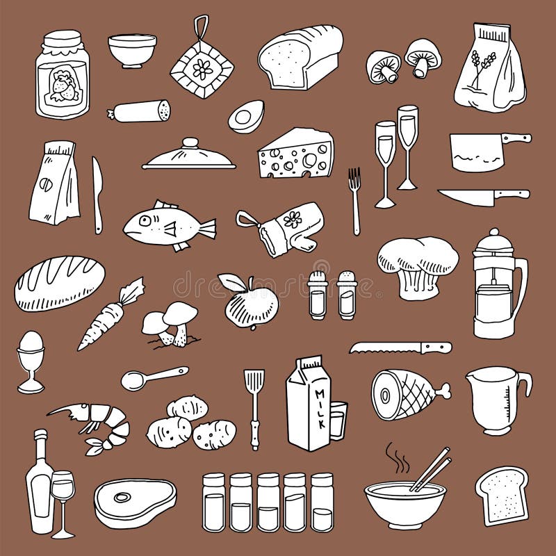 Food, Kitchen Related Items Stock Vector - Illustration of isolated ...