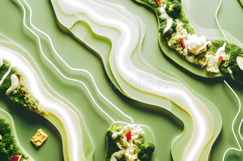 Food Layout Design. Abstract Curvy Line, Organic Green Pattern Stock ...