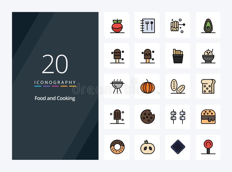 20 Food Line Filled Icon for Presentation Stock Vector - Illustration ...